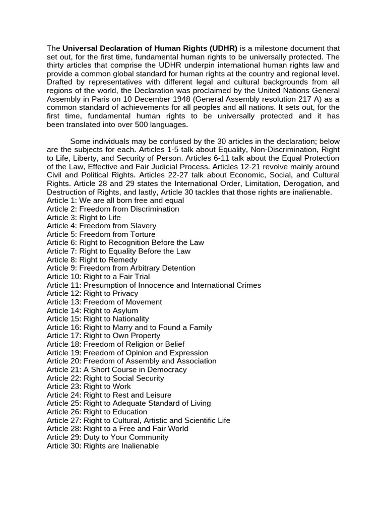 UDHR Article 1 30 | PDF