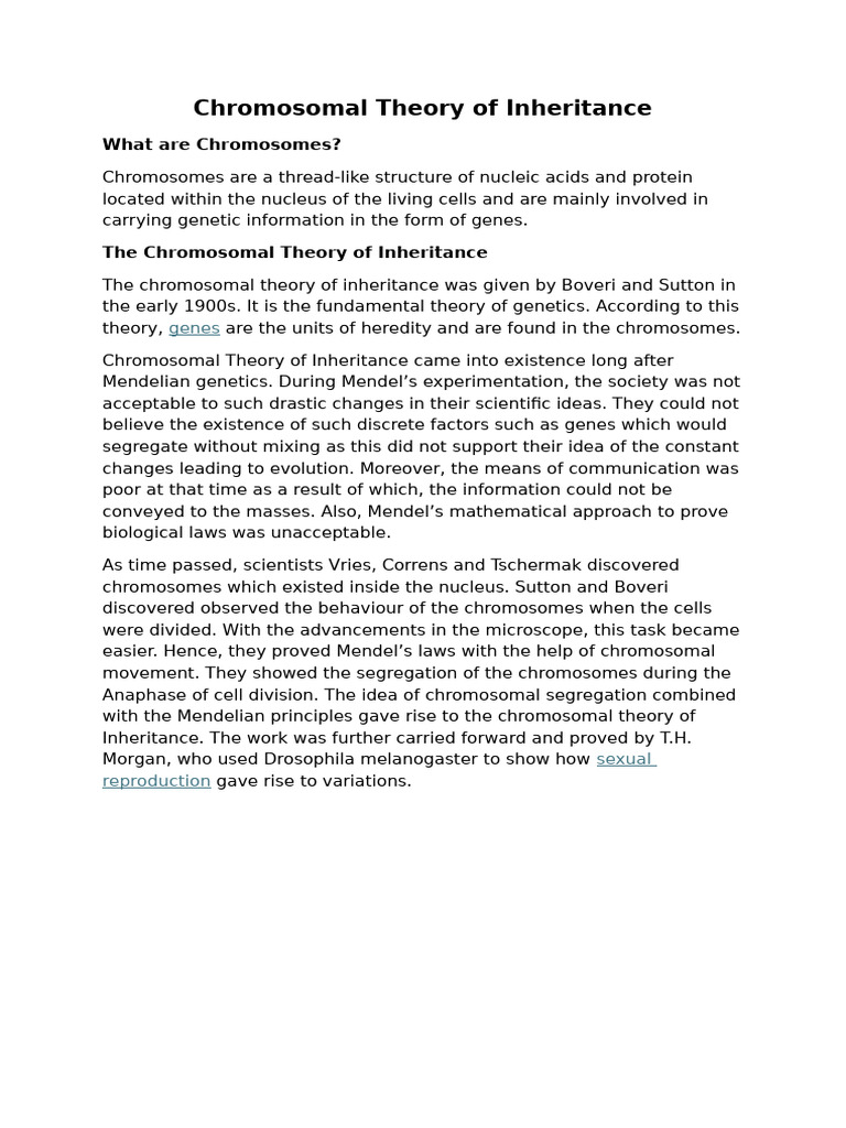 Chromosomal Theory Of Inheritance Pdf