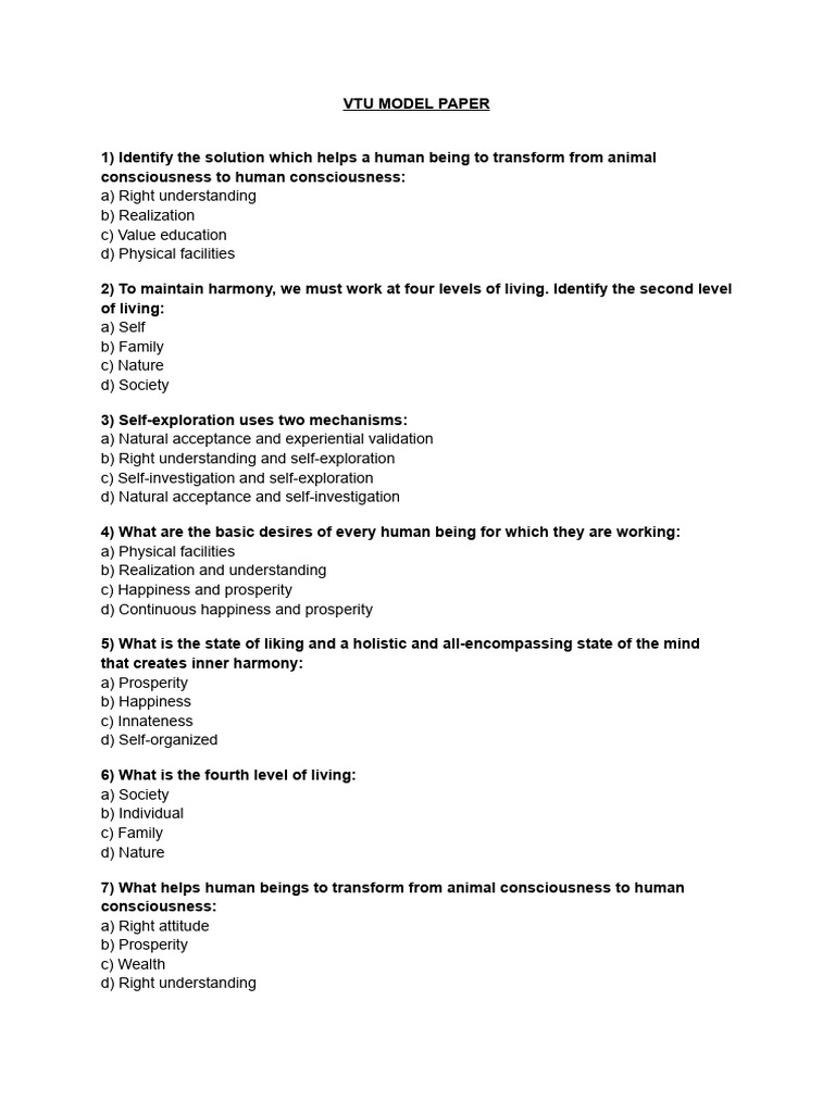 Vtu Model Paper Without Soln | PDF