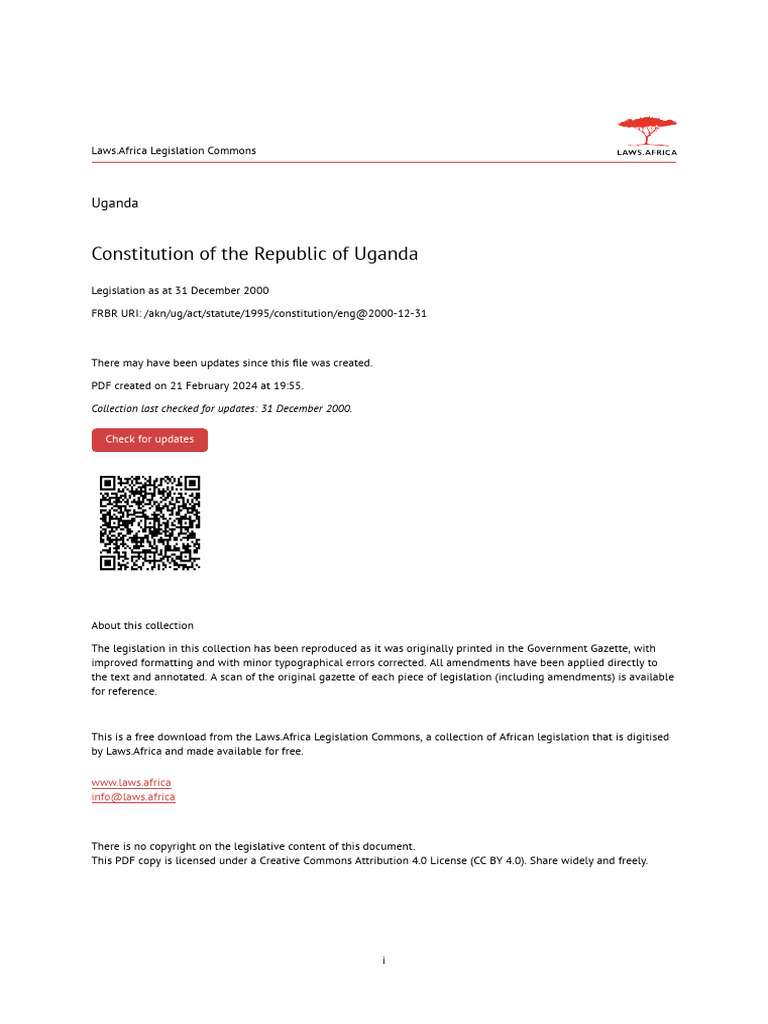 Constitution of The Republic of Uganda | PDF