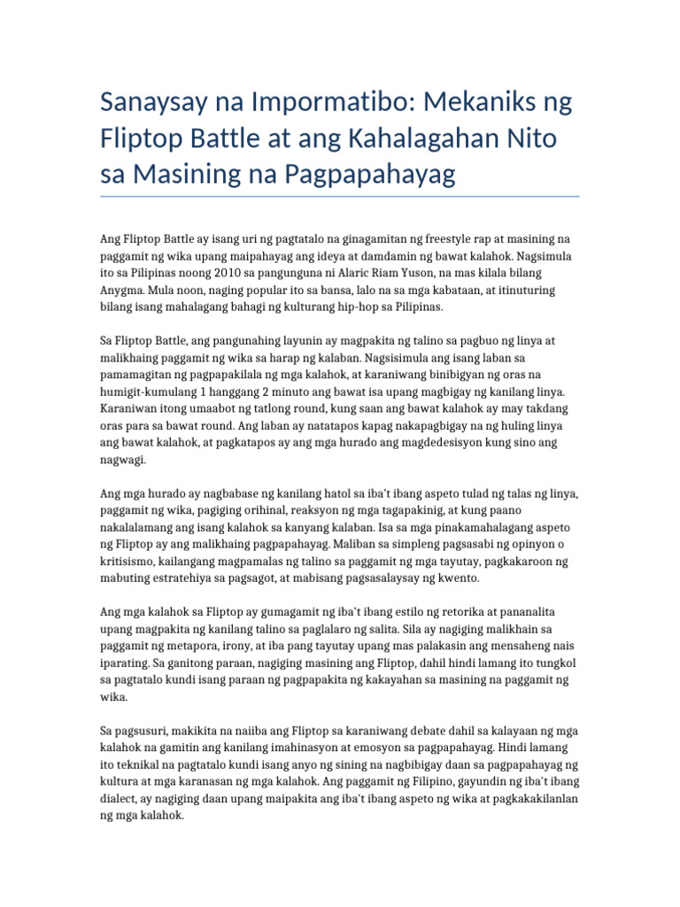 Sanaysay Fliptop Battle | PDF