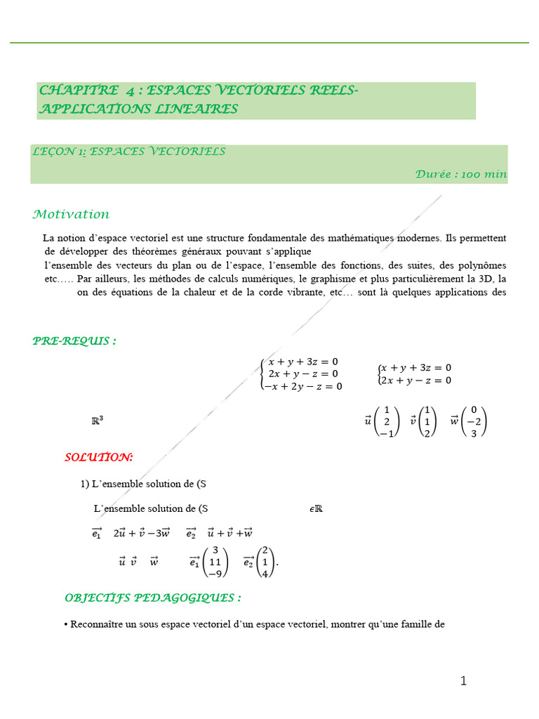 Espace Vectoriel Et Application Lineaire | PDF