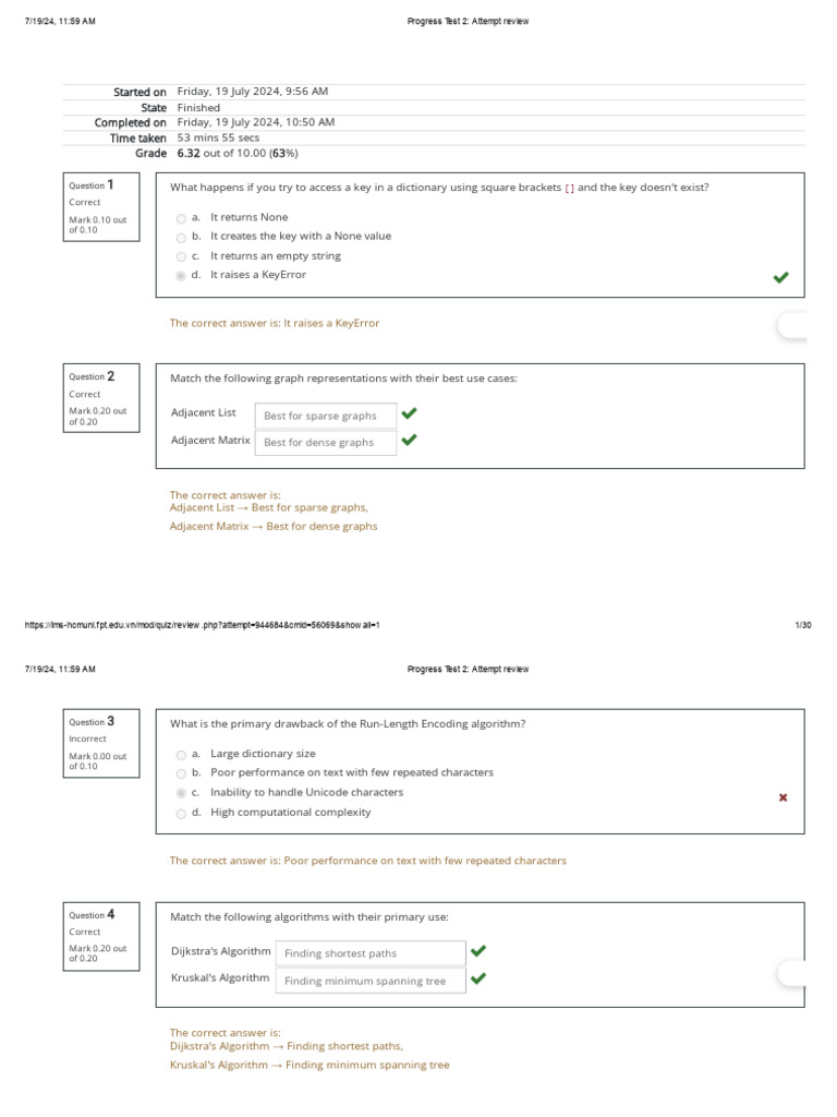 CSD203 - Progress Test 2 - Attempt Review | PDF