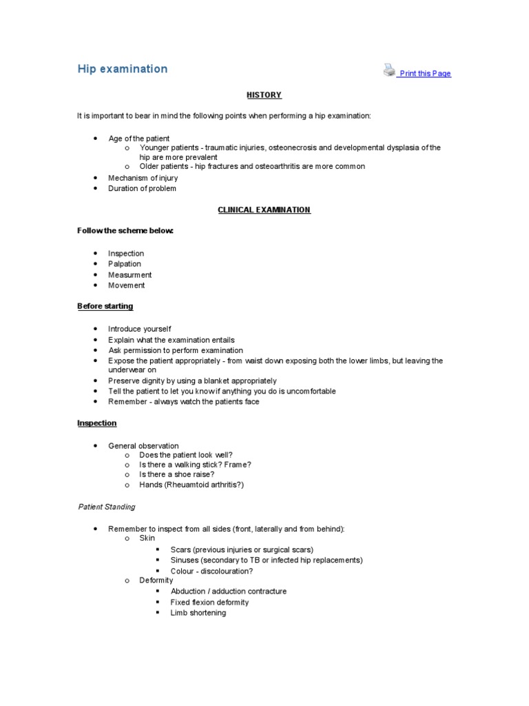 Hip Examination | PDF | Anatomical Terms Of Motion | Pelvis