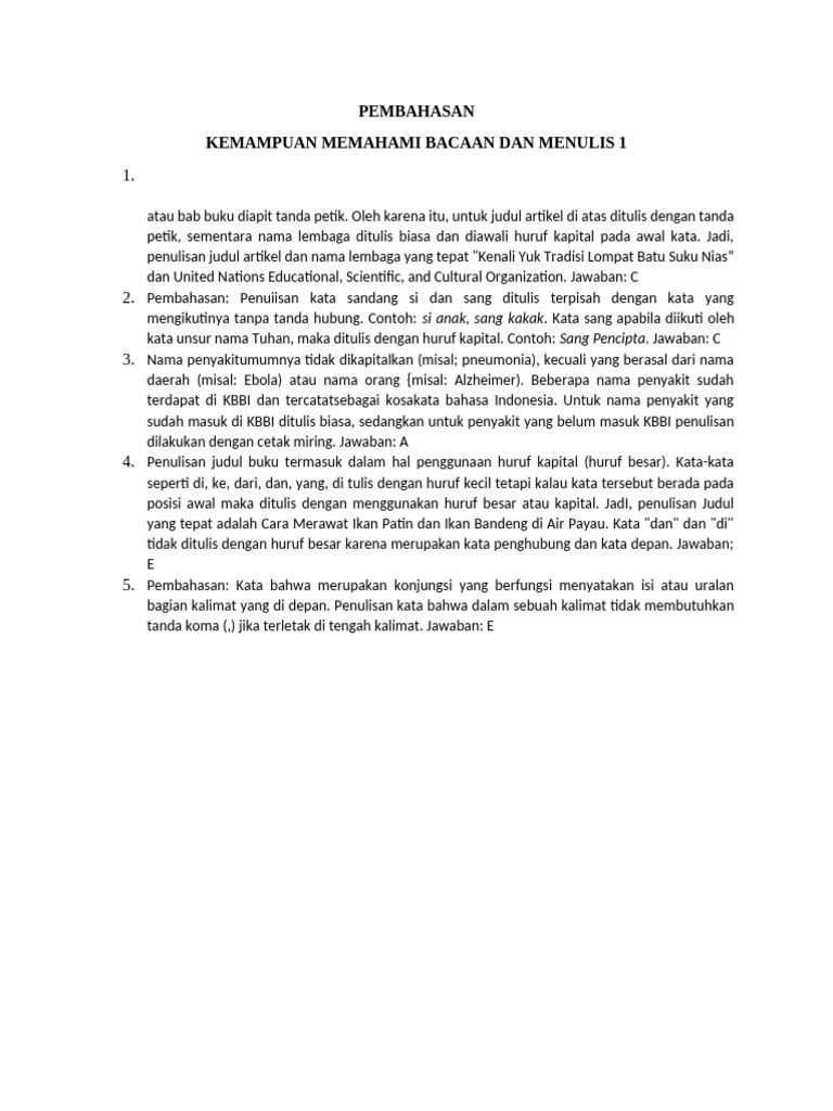 Pembahasan Kemampuan Memahami Bacaan Dan Menulis 1 | PDF