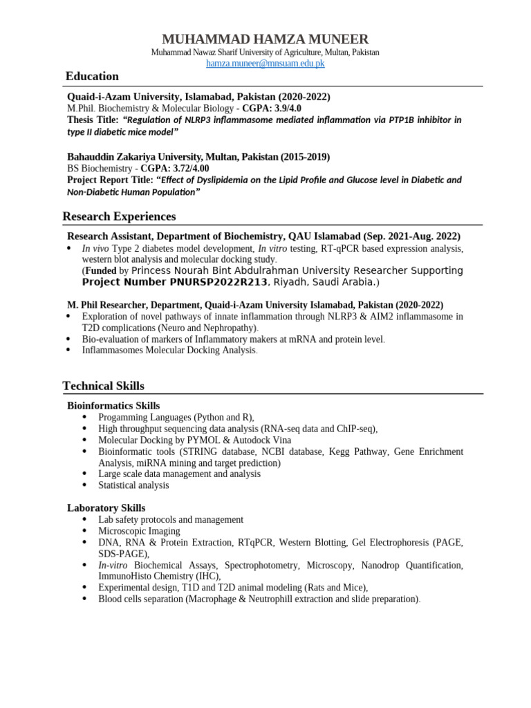 CV - M. Hamza Muneer | PDF