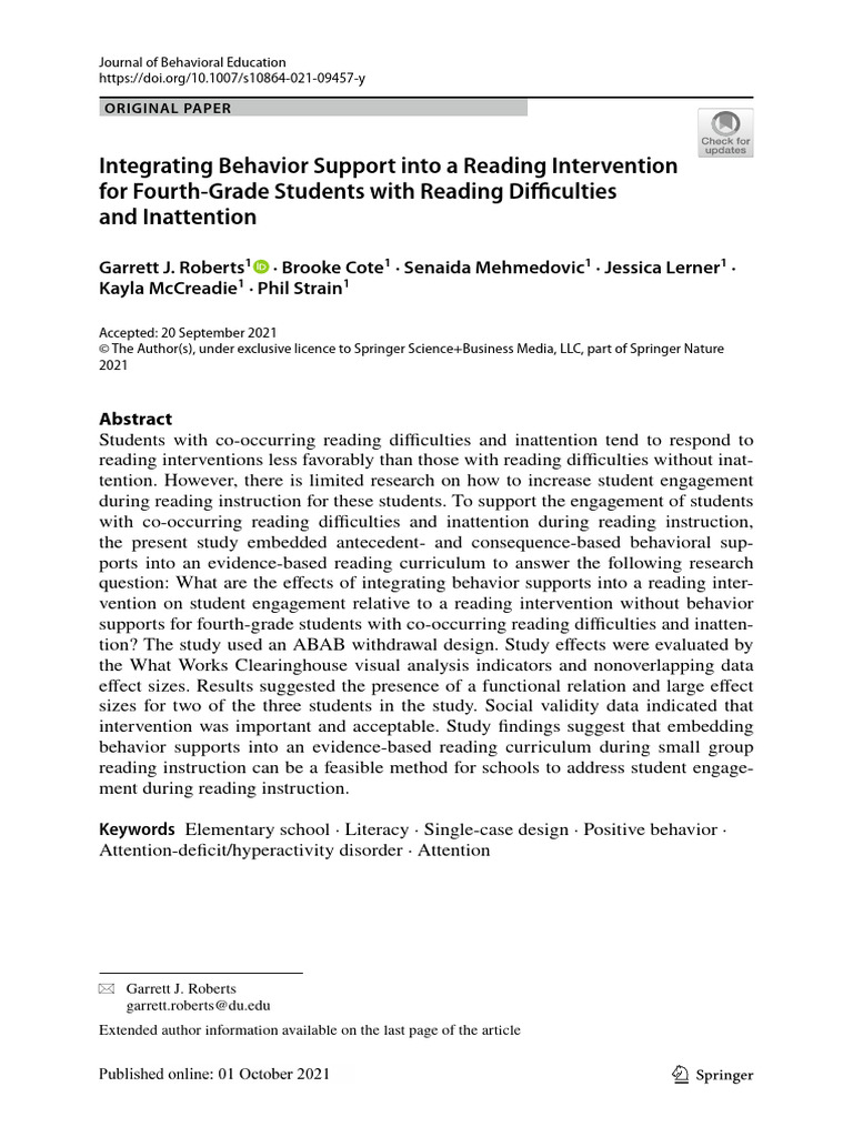 2021 - Robert Et Al - (行為介入閱讀) Integrating Behavior Support Into a ...