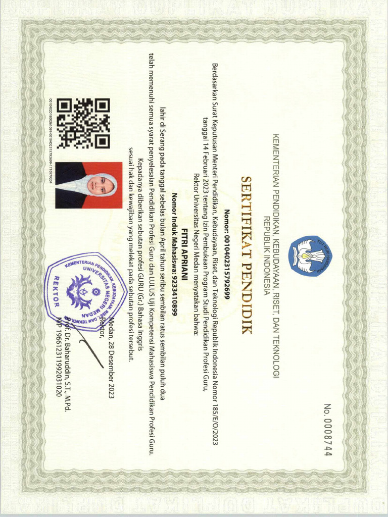 Sertifikat PPG Fitri Apriani - B Inggris Angkatan 2 - 36 | PDF