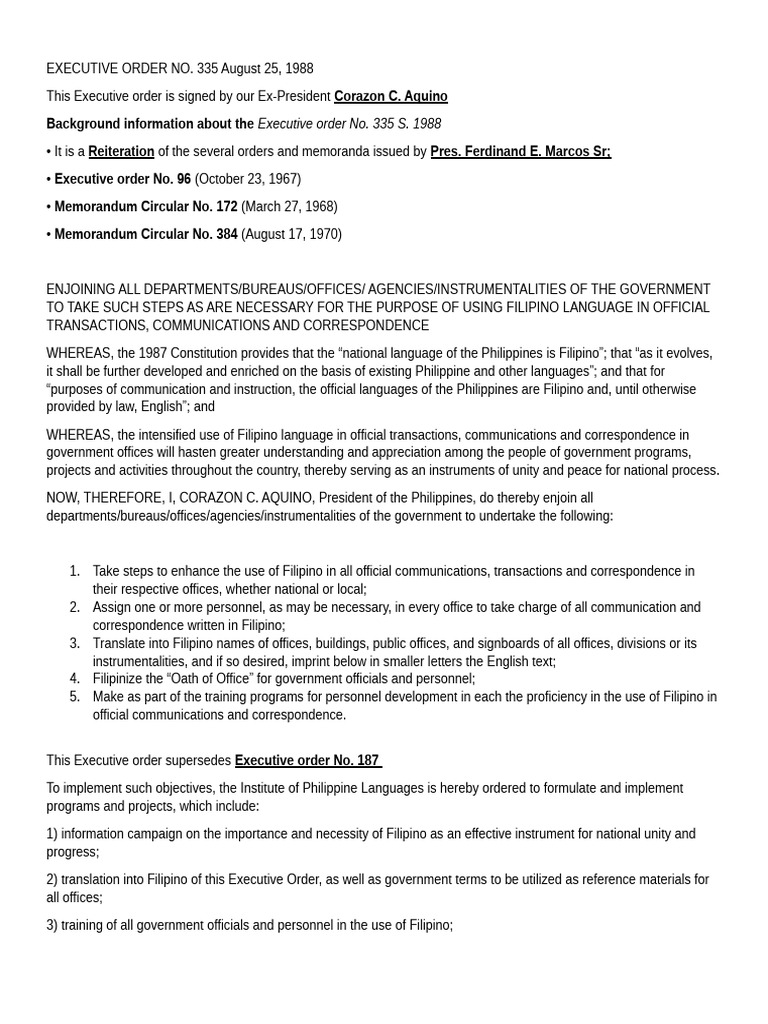 Executive Order No. 335 | PDF