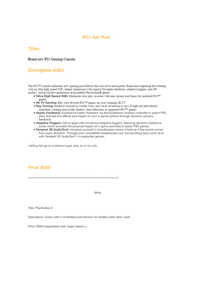 PS5 Ad Post | PDF