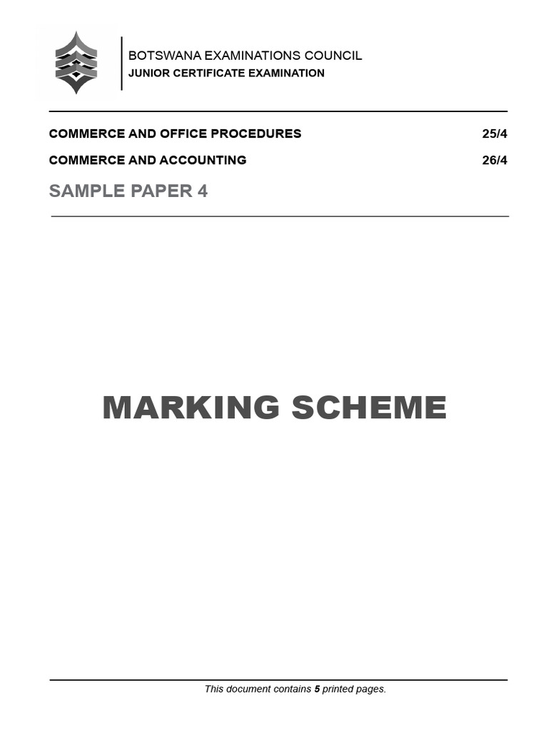 JCE Commerce and Office Paper Sample 4 Mark Scheme | PDF