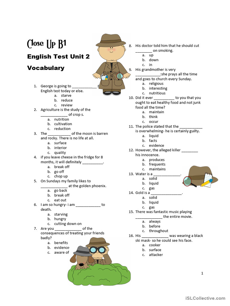 B1 Close Up - Test Unit 2 Past Tenses and Vocabulary With KEY | PDF