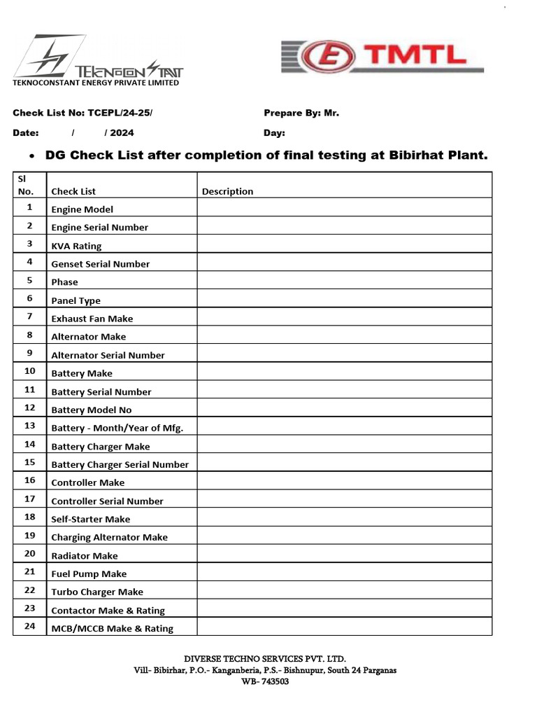 DG Check List - PDF | PDF