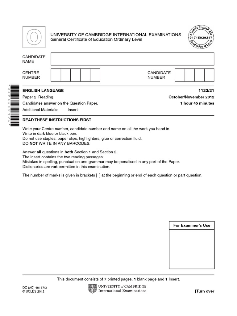 University of Cambridge International Examinations General Certificate ...