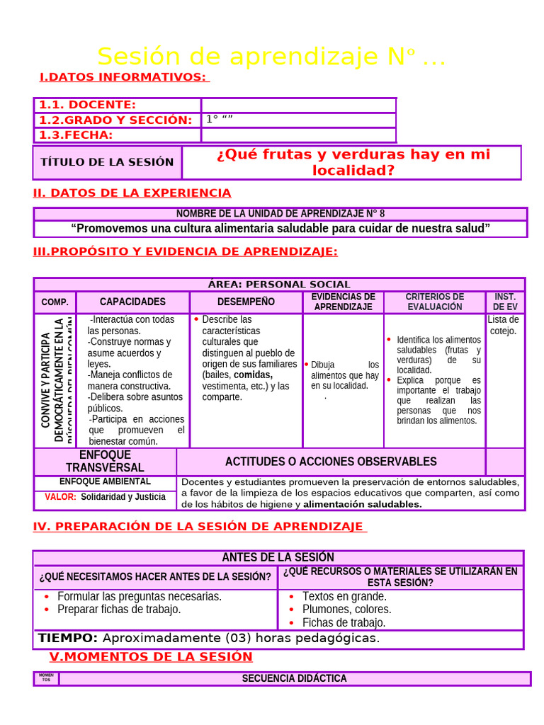 Sesión Qué Frutas y Verduras Hay en Mi Localidad Maestra Janet | PDF Sesión Qué Frutas y Verduras Hay en Mi Localidad Maestra Janet | PDF
