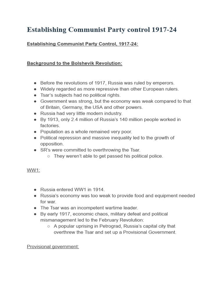 Politics Revision Notes 1917 - 1991 | PDF