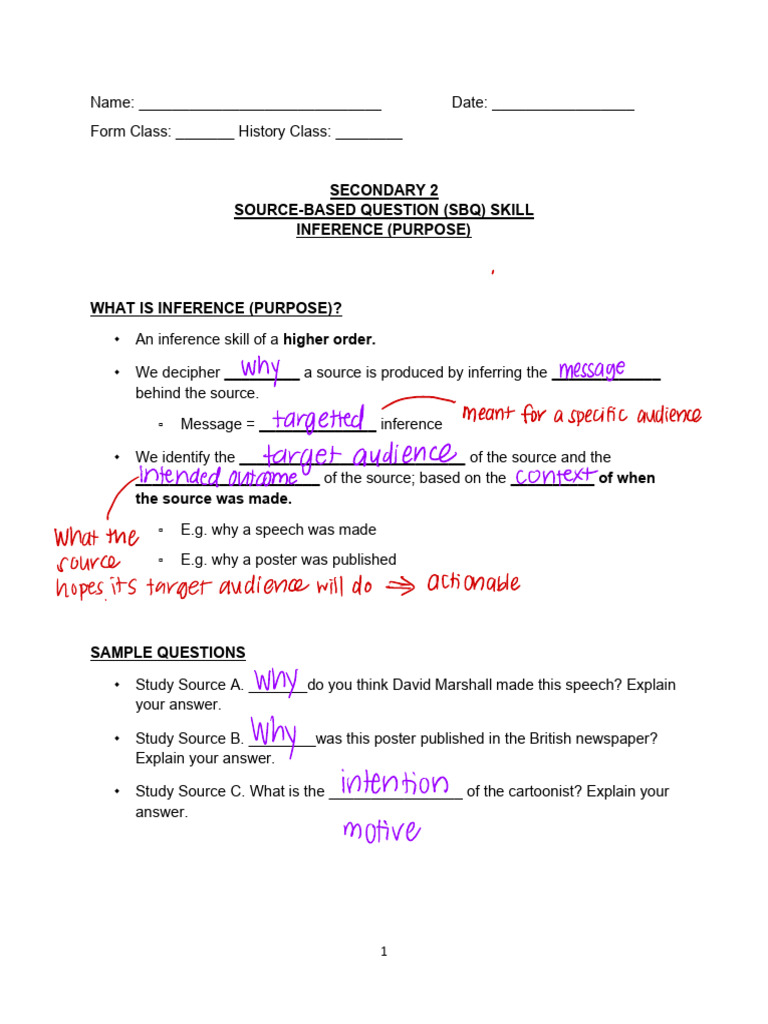 Inference (Purpose) - Worksheet | PDF | Singapore | Career & Growth