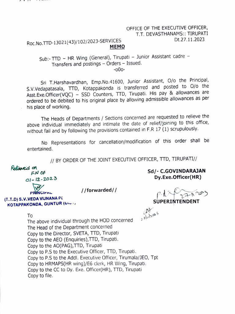 Harsha Relieving Order | PDF