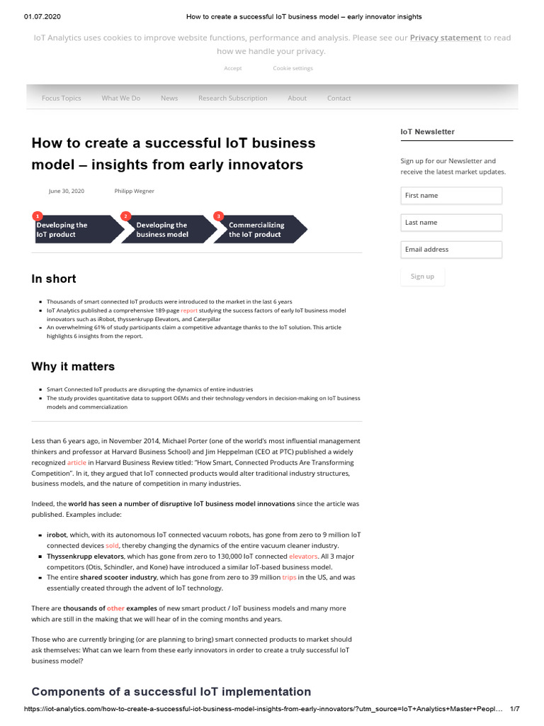 How To Create A Successful IoT Business Model - Early Innovator Insights | PDF