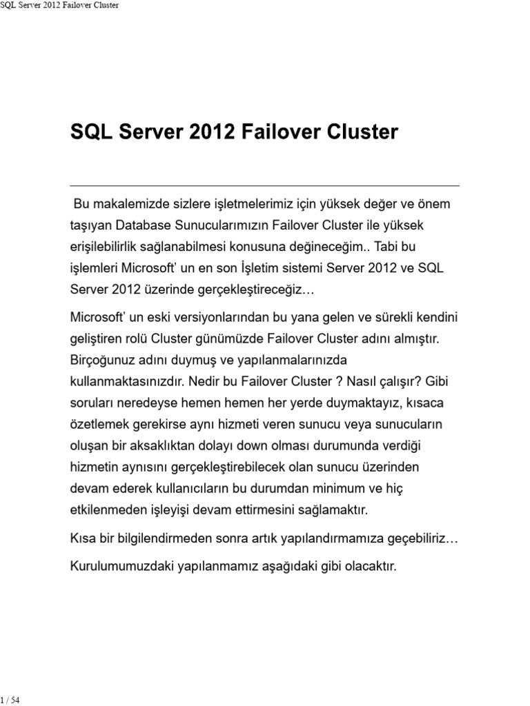 SQL Server 2012 Failover Cluster | PDF