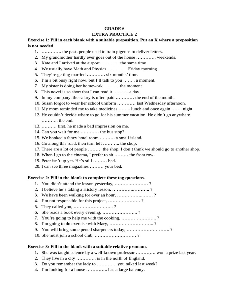 ESL Grade 6 Practice 2 | PDF