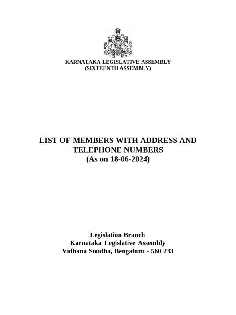Karnataka Mla Contact Numbers Data | PDF