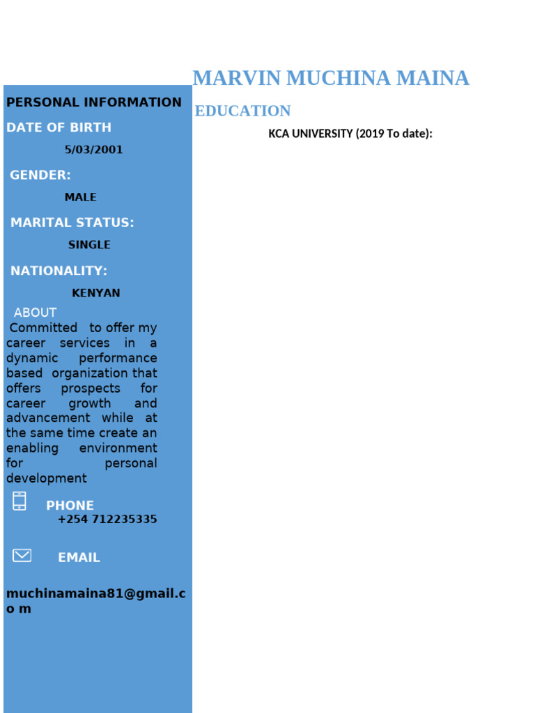 Marvin Muchina Maina: Education | PDF