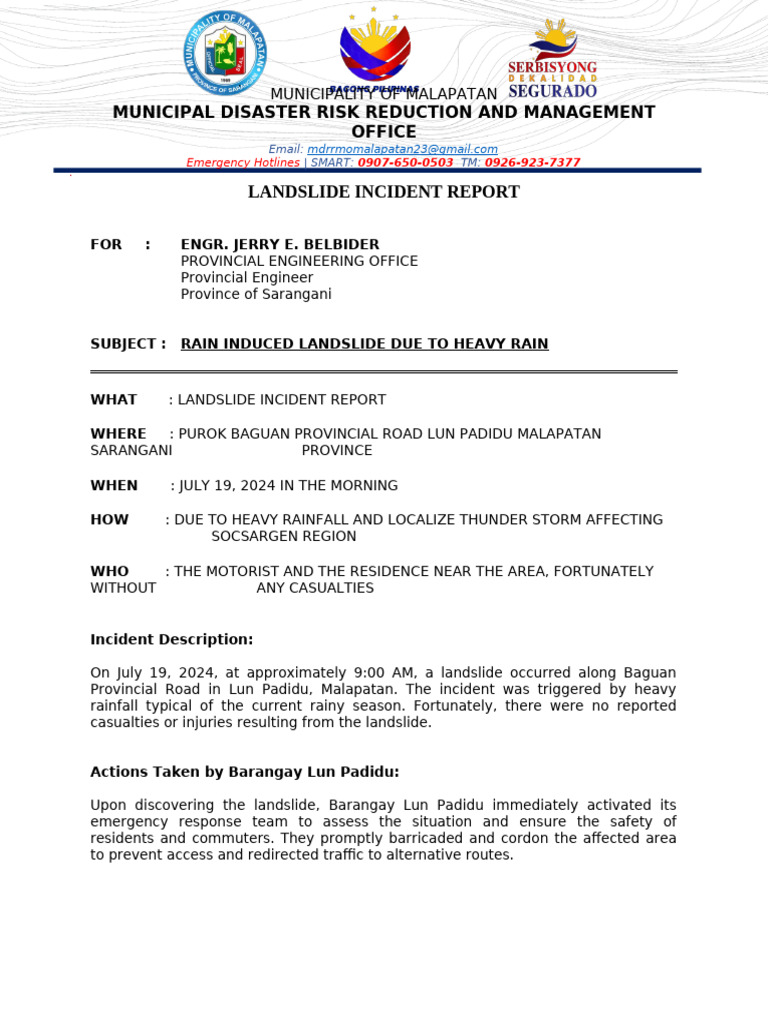 Landslide Incident Report - Baguan2024 JG | PDF