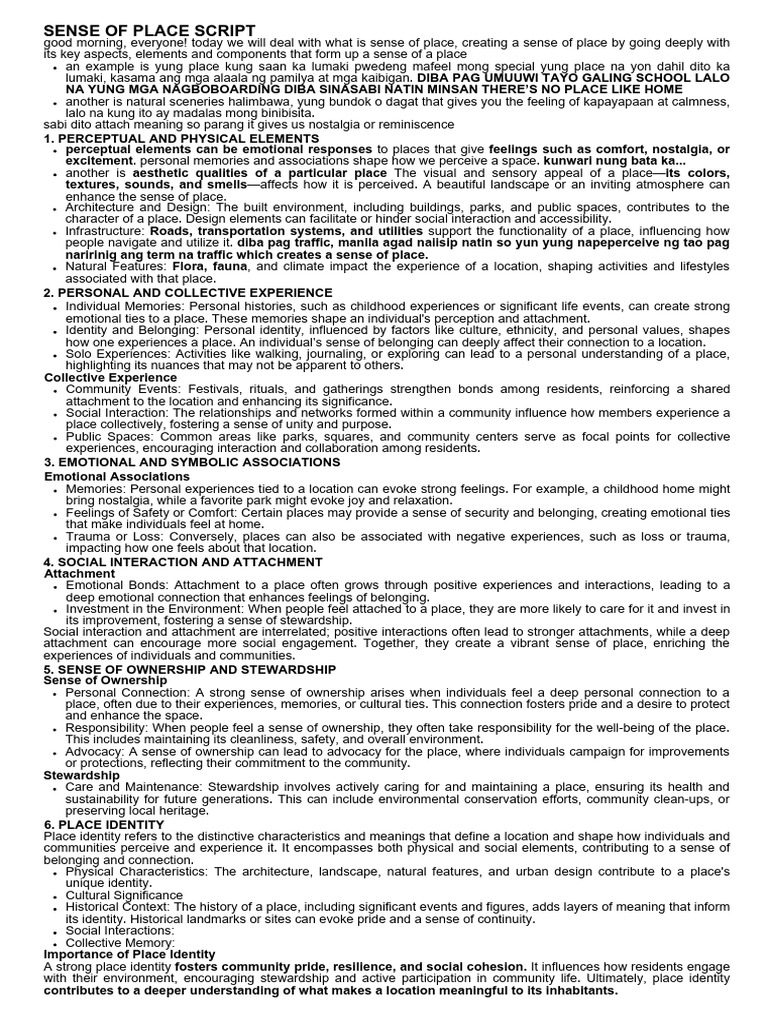 Report Script - Sense of Place | PDF
