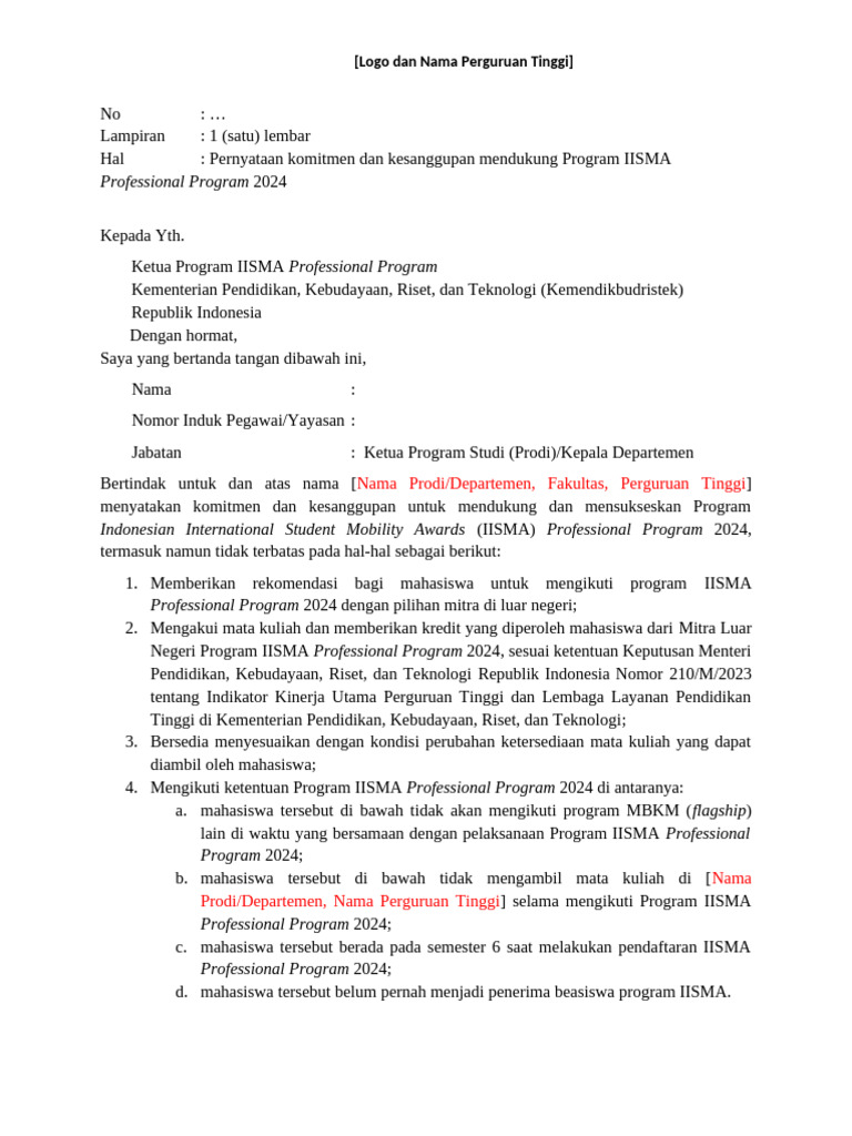 (Template) 2 - Surat Pernyataan Ketua Program Studi - Kepala Departemen ...