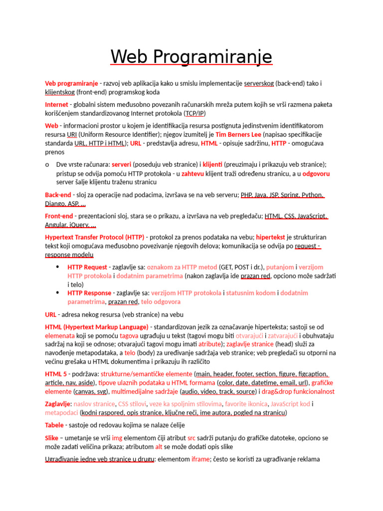 Web Programiranje Teorija | PDF