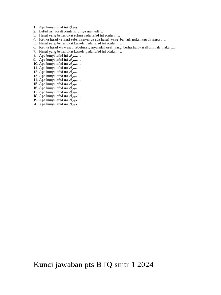 Soal Pts Kls 3 SMTR 1 2024 Dan Kisi | PDF