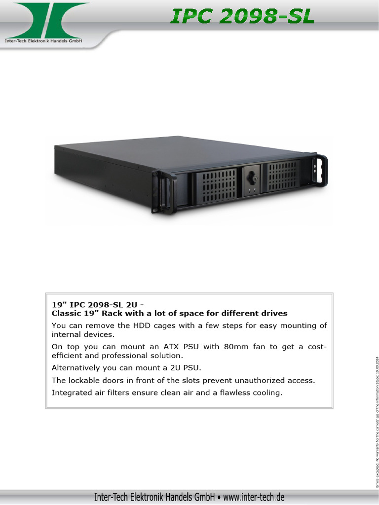 19" IPC 2098-SL 2U - Classic 19" Rack With A Lot of Space For Different ...