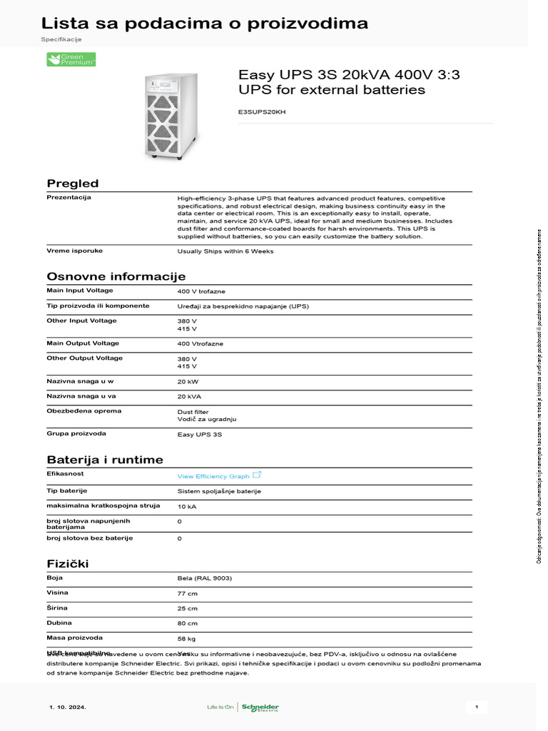 Schneider Electric - Easy-UPS-3S - E3SUPS20KH | PDF