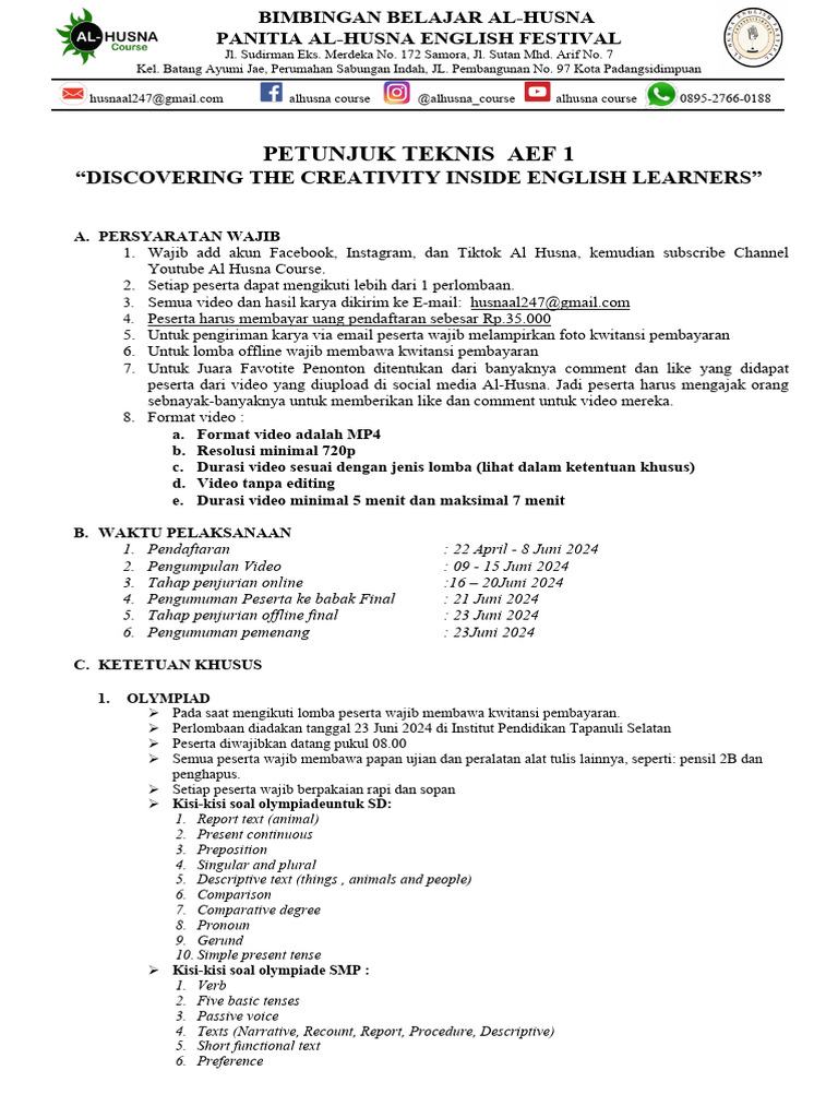 Petunjuk Teknis Aef 1 2024 | PDF