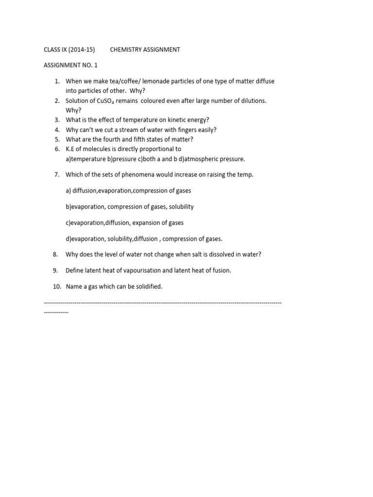 CBSE Class 9 Chemistry Worksheet - Revision | PDF