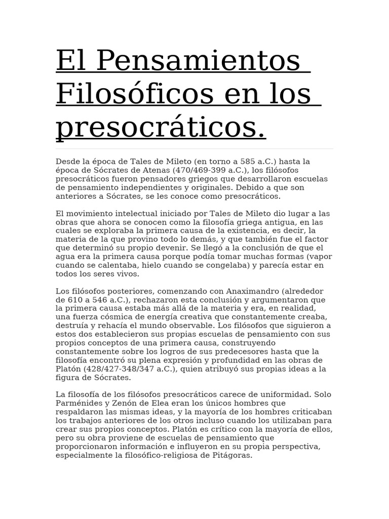 Filósofos Presocráticos. | PDF
