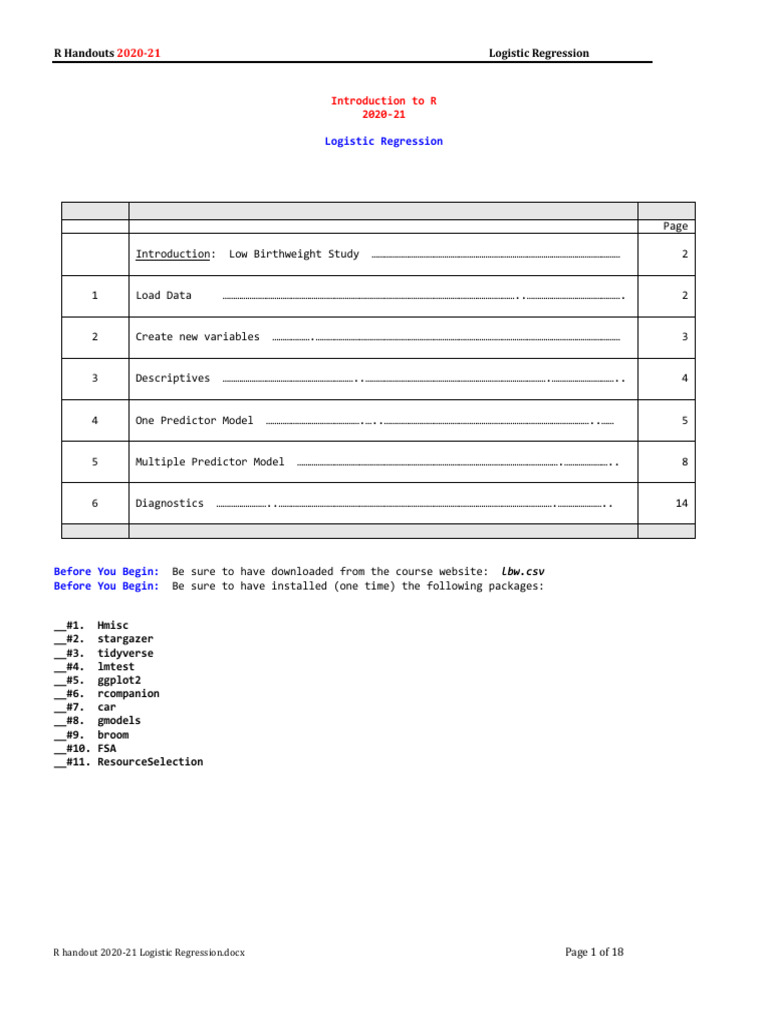 R Illustration 2021 Logistic Regression | PDF | Logistic Regression | Computers