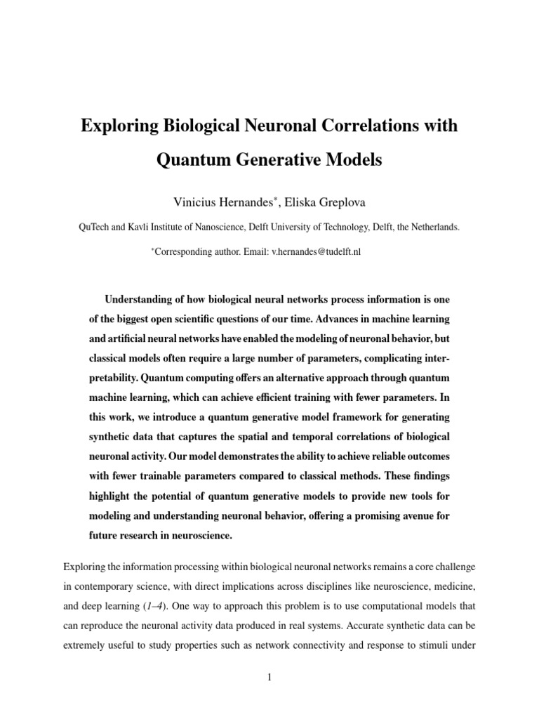 Exploring Biological Neuronal Correlations With Quantum Generative Models | PDF