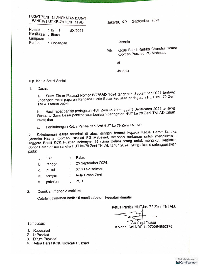 Undangan Hut Zeni Tni Ad Tahun 2024 | PDF