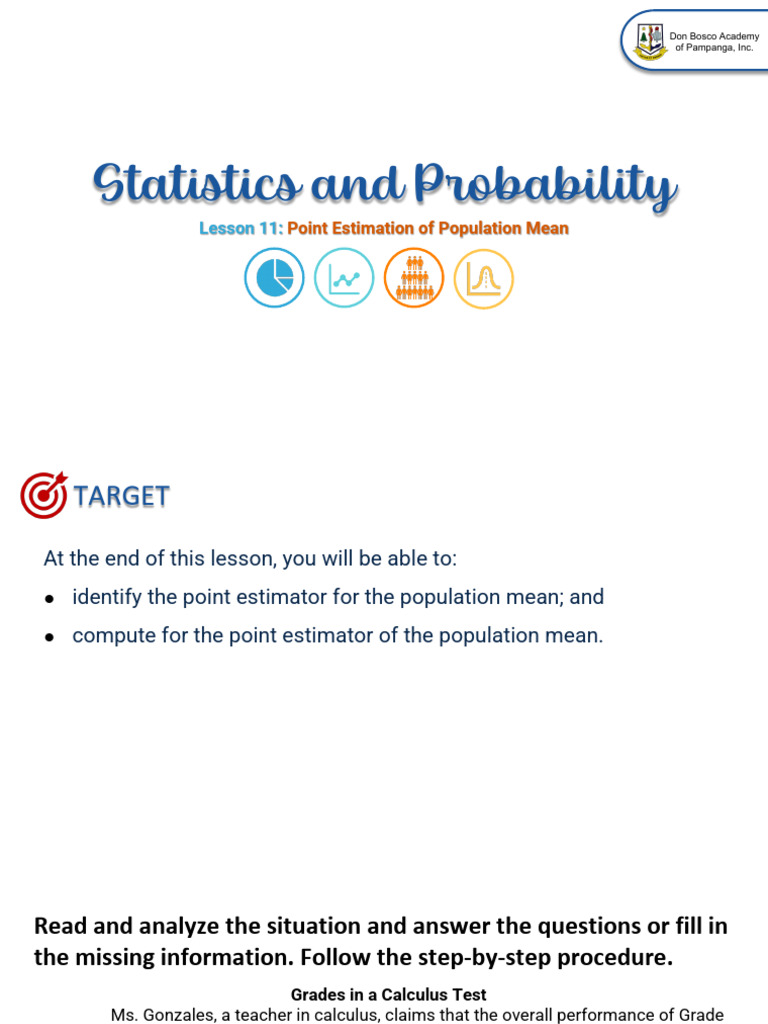Lesson 11 Point Estimation Of Population Mean Pdf