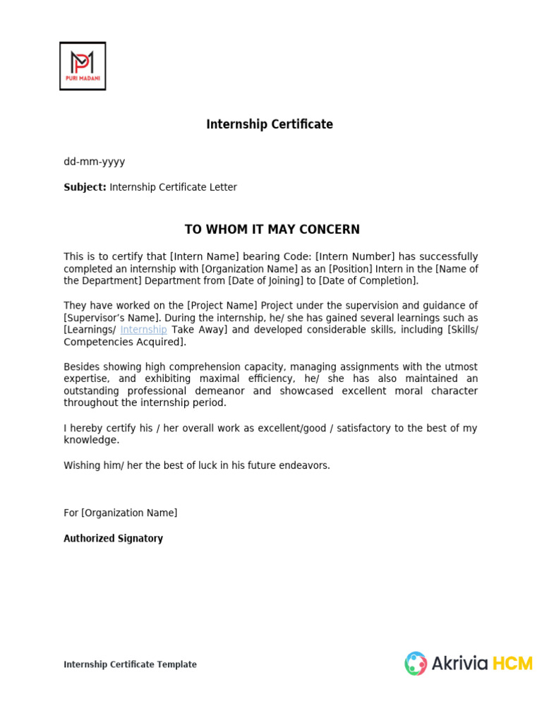 Internship Certificate Template | PDF