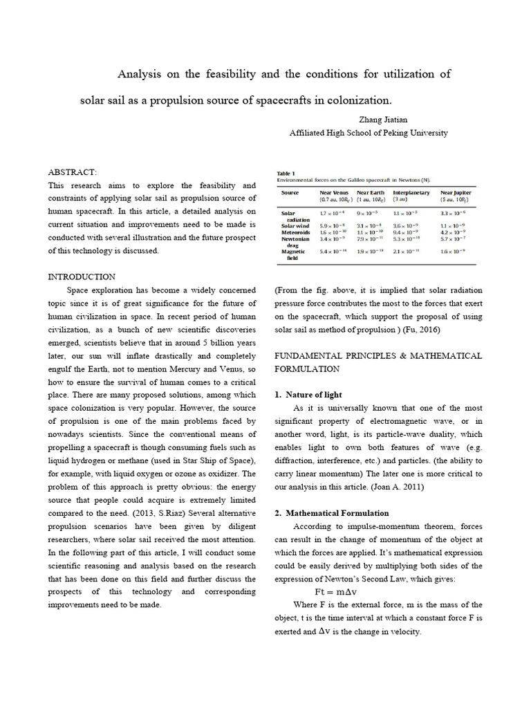 Research Paper-Solar Sail | PDF | Momentum | Force
