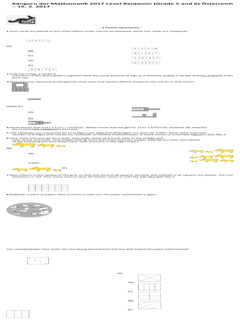 2017 Kangaroo Test Benjamin | PDF