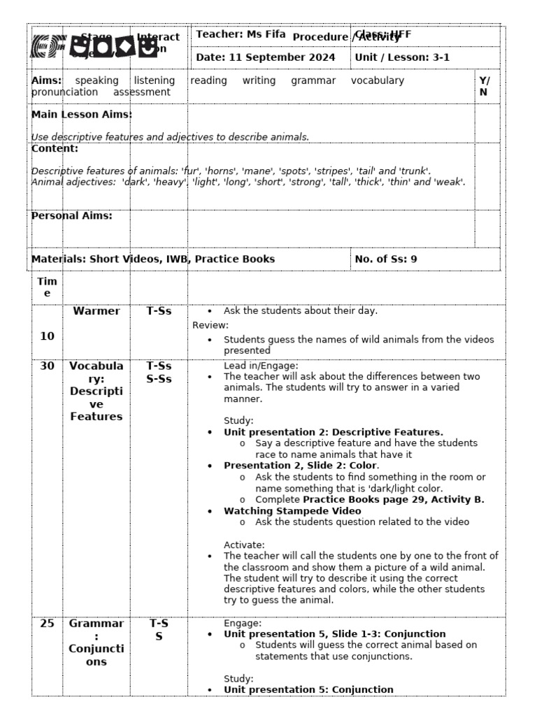 HFF 3-1 Lesson Plan | PDF