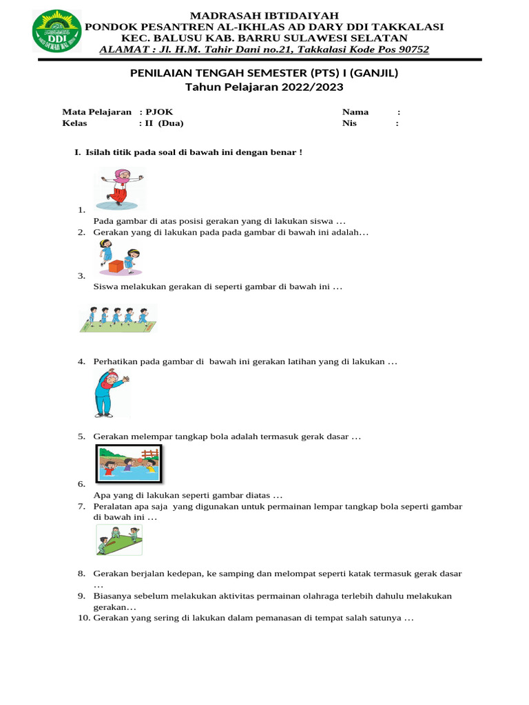 PTS Pjok Kelas 2 2022 | PDF