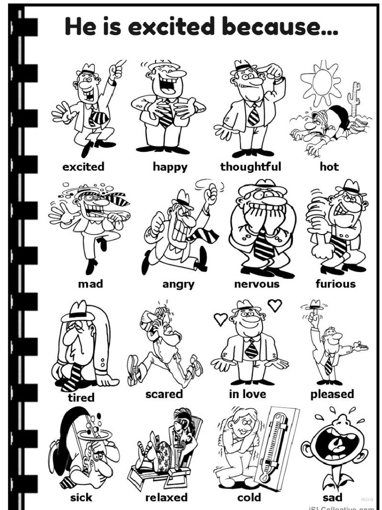 ADJECTIVES He Is (Excited) Because... | PDF