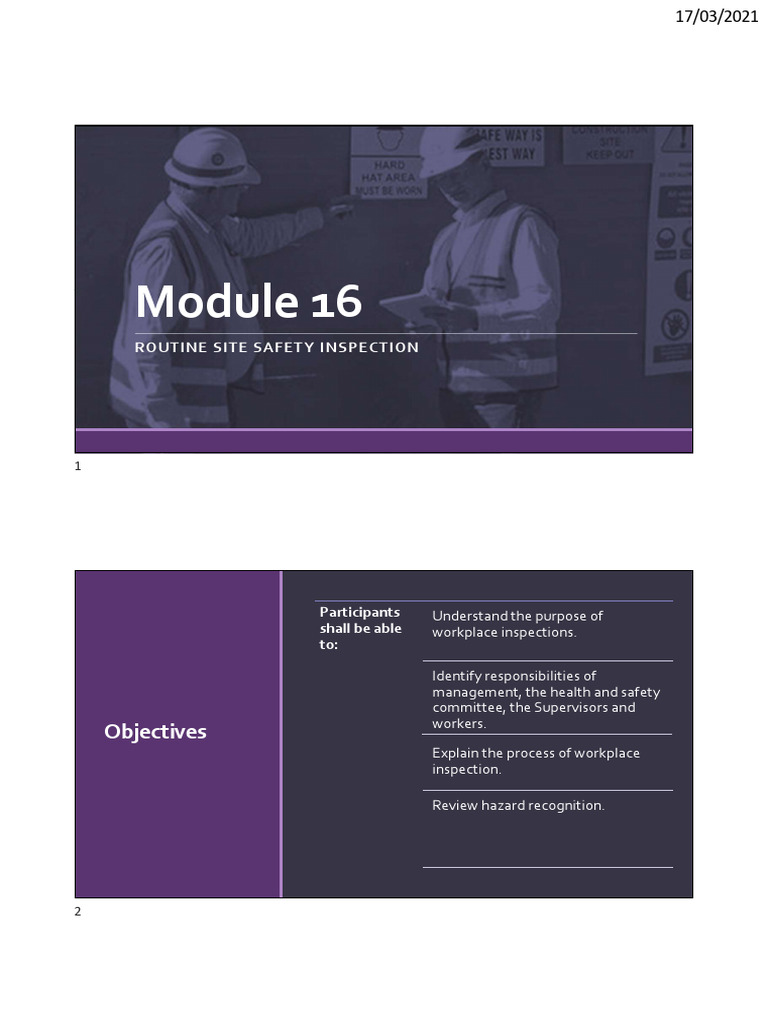 COSH Day 3 - Routine Site Safety Inspection | PDF