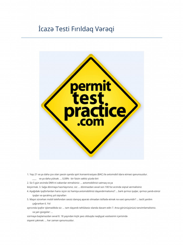 DMV Permit Test Cheat Sheet | PDF