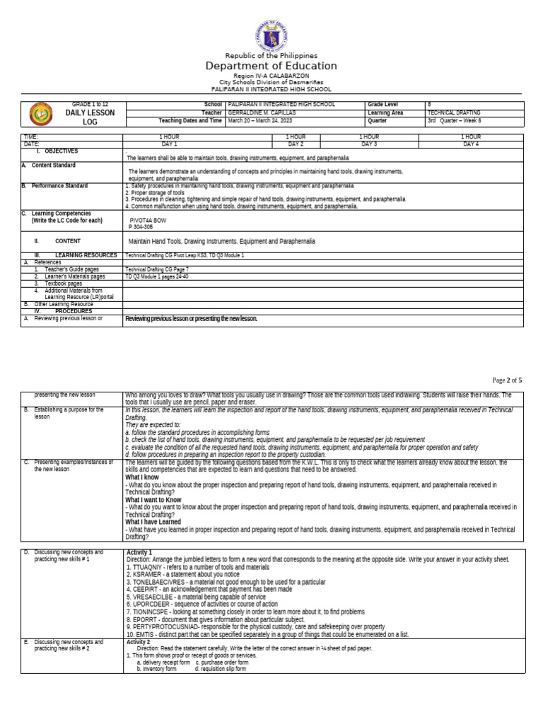 DLL-TLE-TD8-Week 6 As of Week 3 | PDF